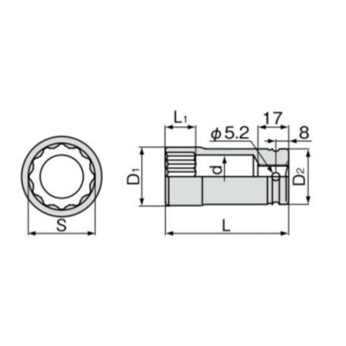 4NW-12L インパクト用ロングソケット（12角） TONE【アウンワークス通販】