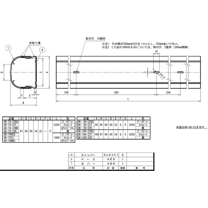 GK-70-22K スッキリラインⓇ（エアコン配管用ダクト） 長2.2m ブラック 未来工業【アウンワークス通販】