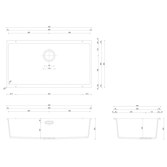 523145 【BLANCO】シンク（本体） SUBLINE 800-U W800×D400×H190mm（内寸） white ホワイト リラ ...